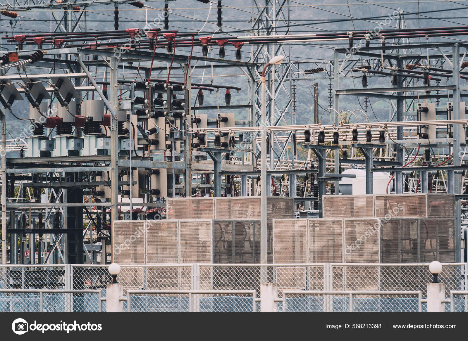 High voltage electric power plant current distribution substation ...