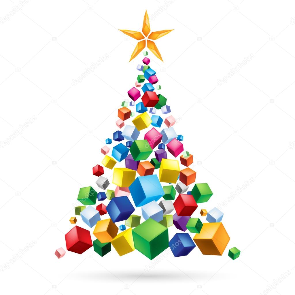 Raster version. Abstract Christmas tree from the cubes. Illustration on ...