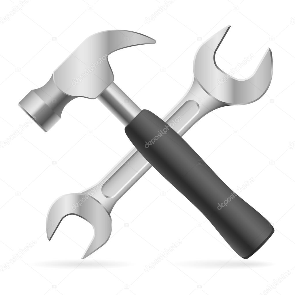 Hummer and gear and open-end wrench — Stock Vector © dvargg #18734463