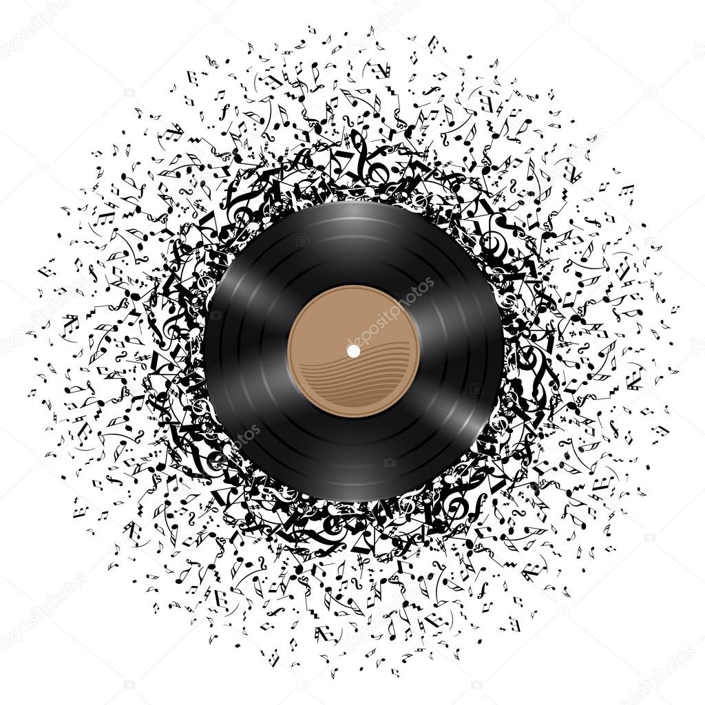 Vinyl disc with music notes. — Vector stock © dvargg #30643187