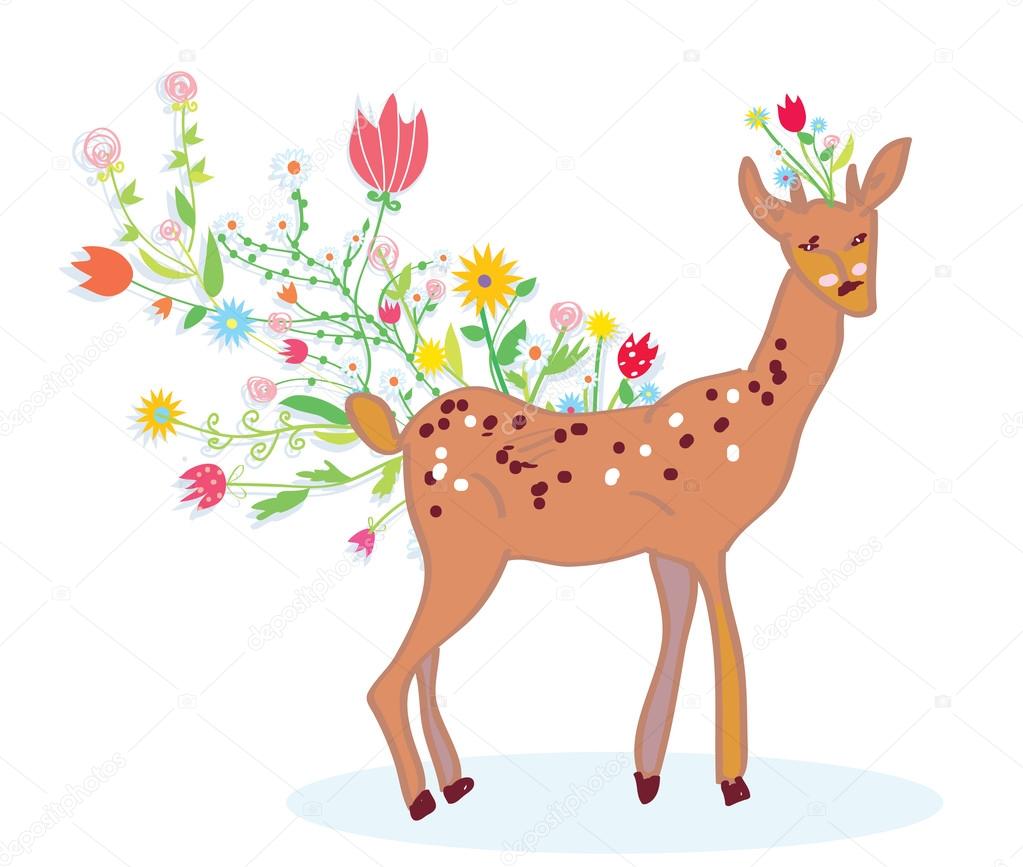 Deer and flower spring background cute Stock Vector by ©Tasia12 38649477