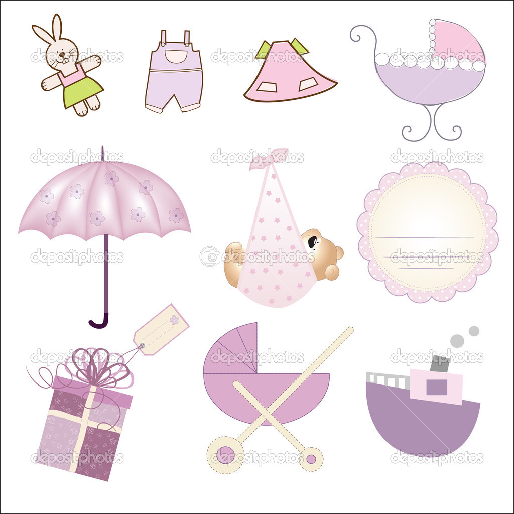 New baby gil items set isolated on white background Stock Illustration ...