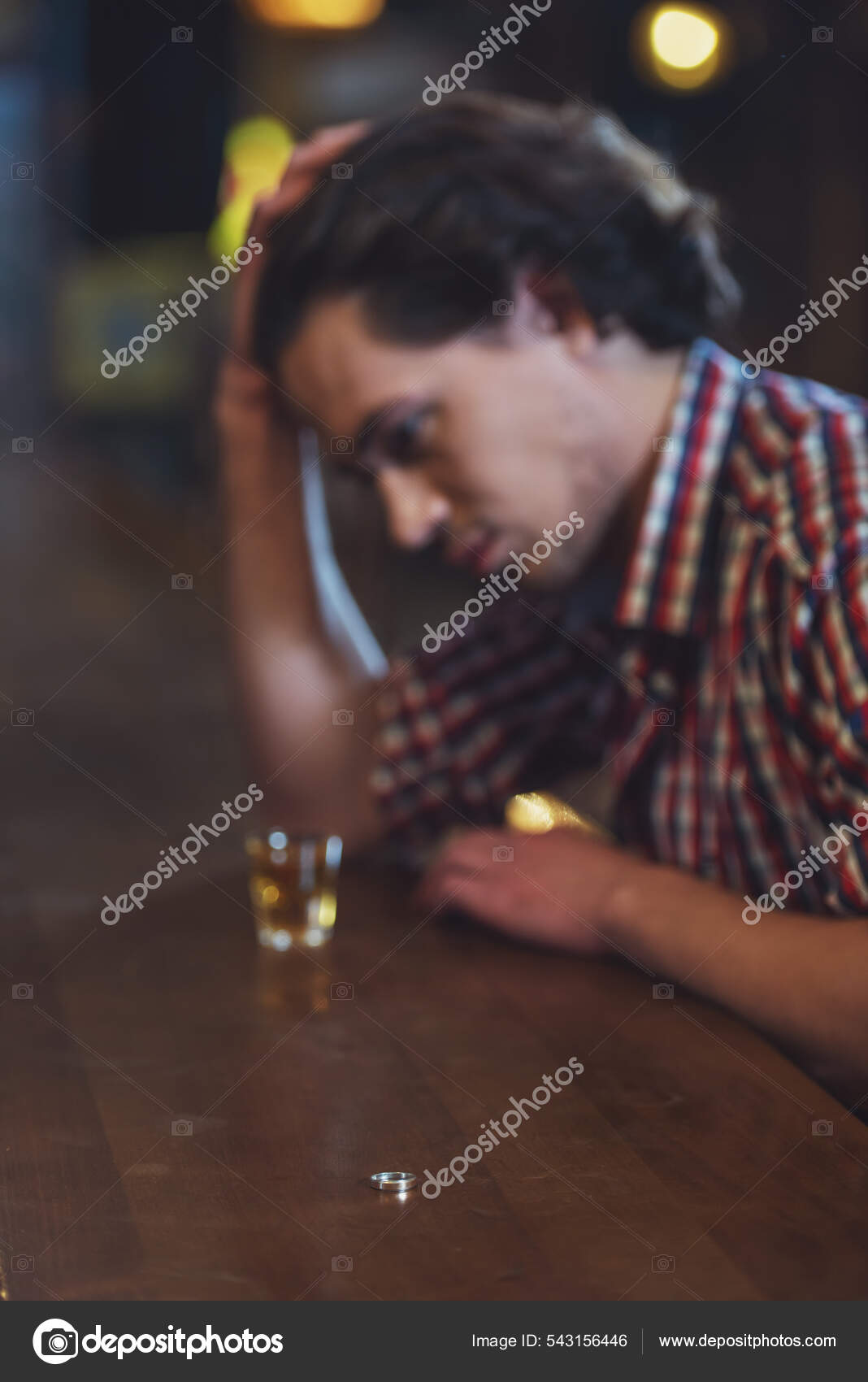 Sad Man Casual Clothes Leaning Bar Counter Pub Glass Alcoholic — Stock ...