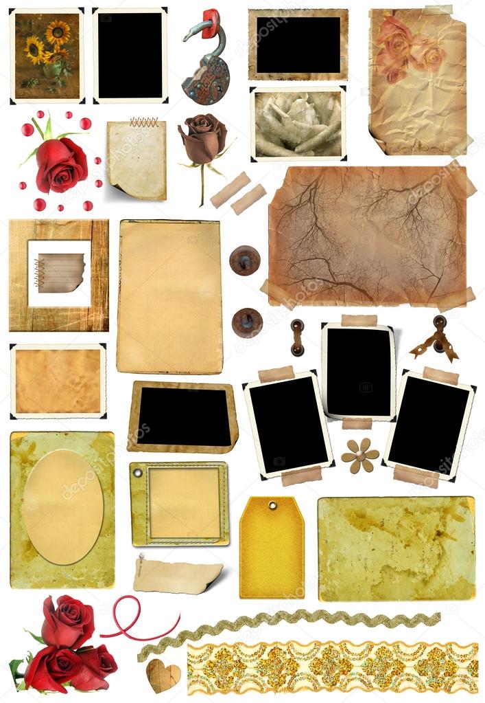 A set of scrap elements, picture frames, photo edges — Stock Photo ...