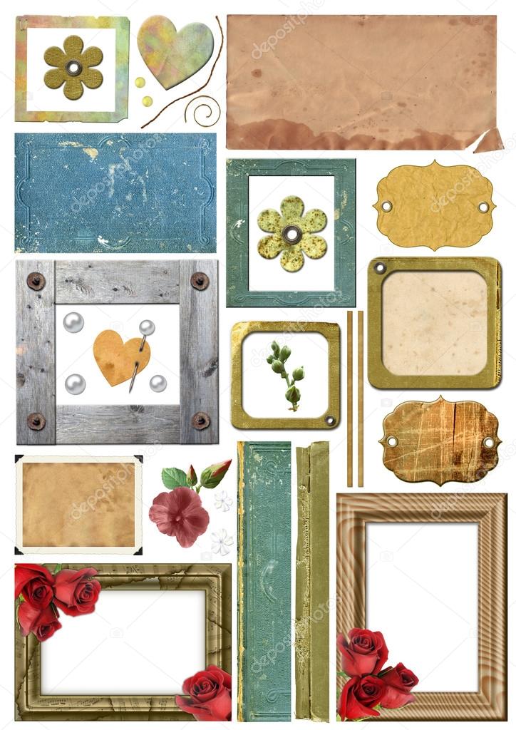 A set of scrap elements, picture frames, photo edges and paper. Stock ...