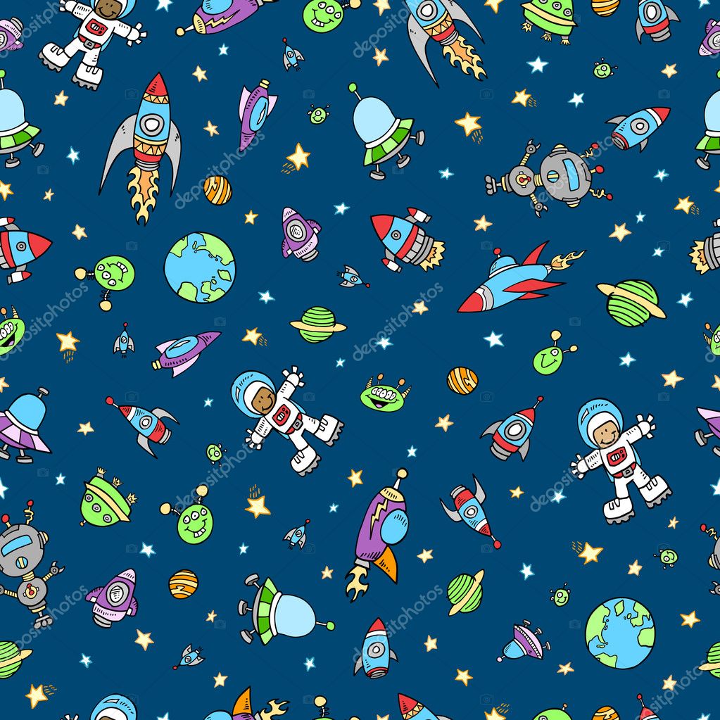 Art & Collectibles Seamless Pattern for Kids Outer Space Repeat Pattern ...