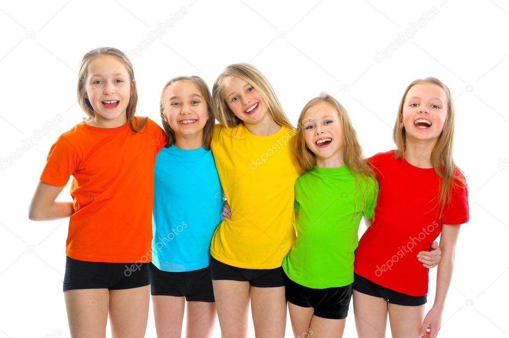 Group beautiful happy girls — Stock Photo © Katkov #23765347