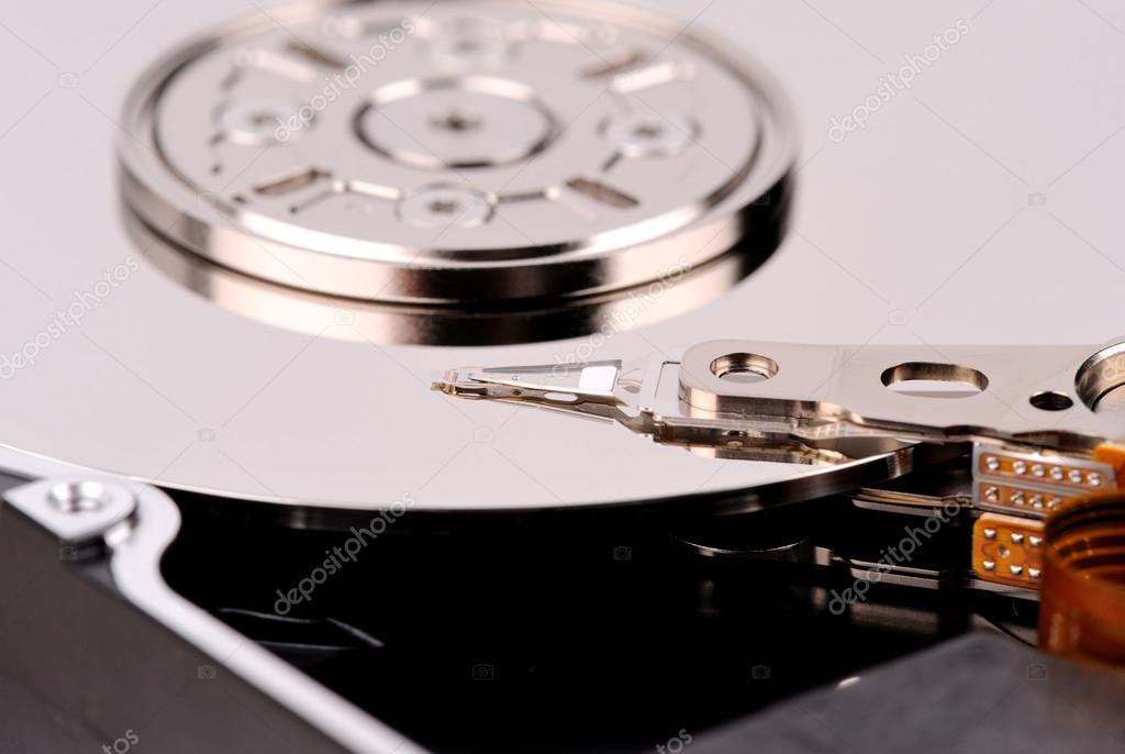 Hard drive mirror surface and reading writing head — Stock Photo ...
