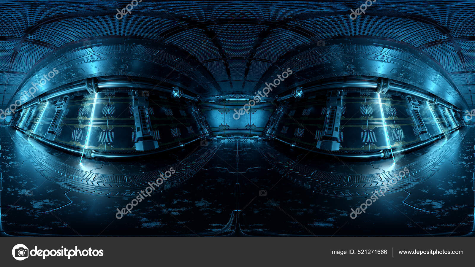 Hdri Panoramic View Dark Blue Spaceship Interior High Resolution 360 ...