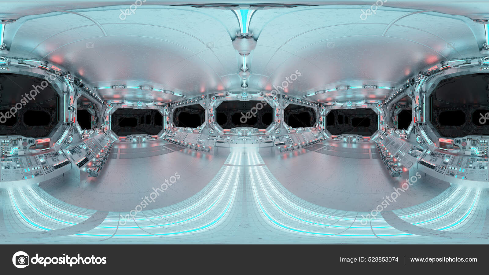 Hdri Panoramic View White Blue Spaceship Interior Windows High ...