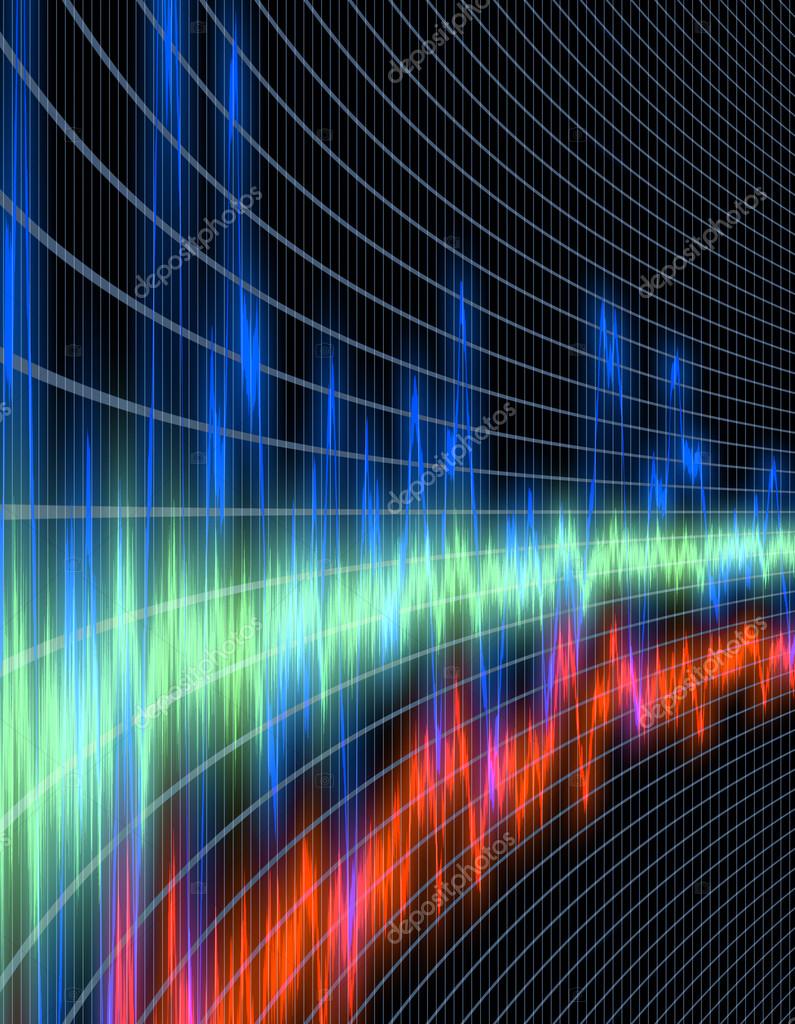 Beautiful and colorful sound wave oscilloscope or equalizer perspective ...