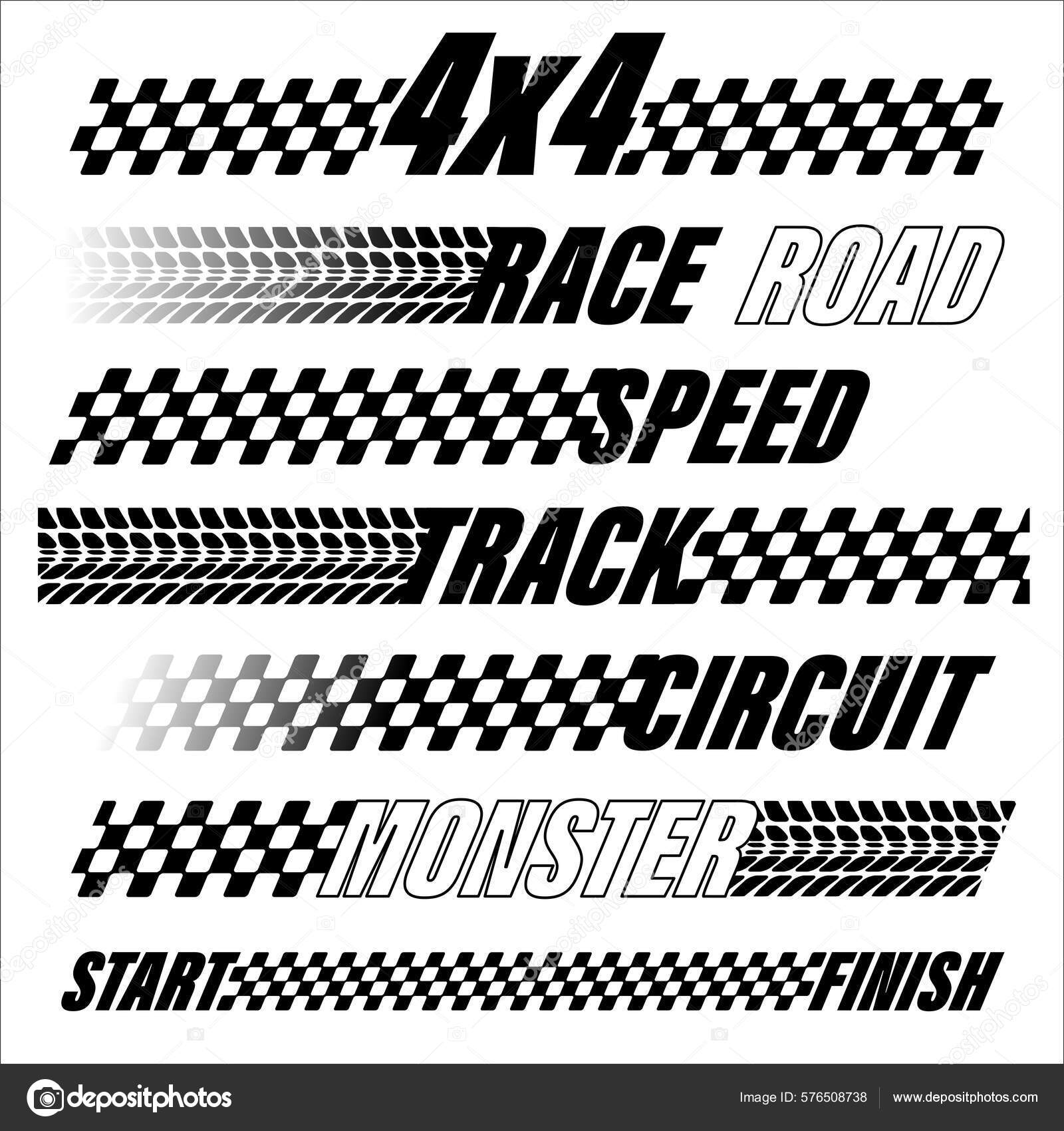 Different Black White Sport Flags Silhouettes Start Finish Lines Text ...