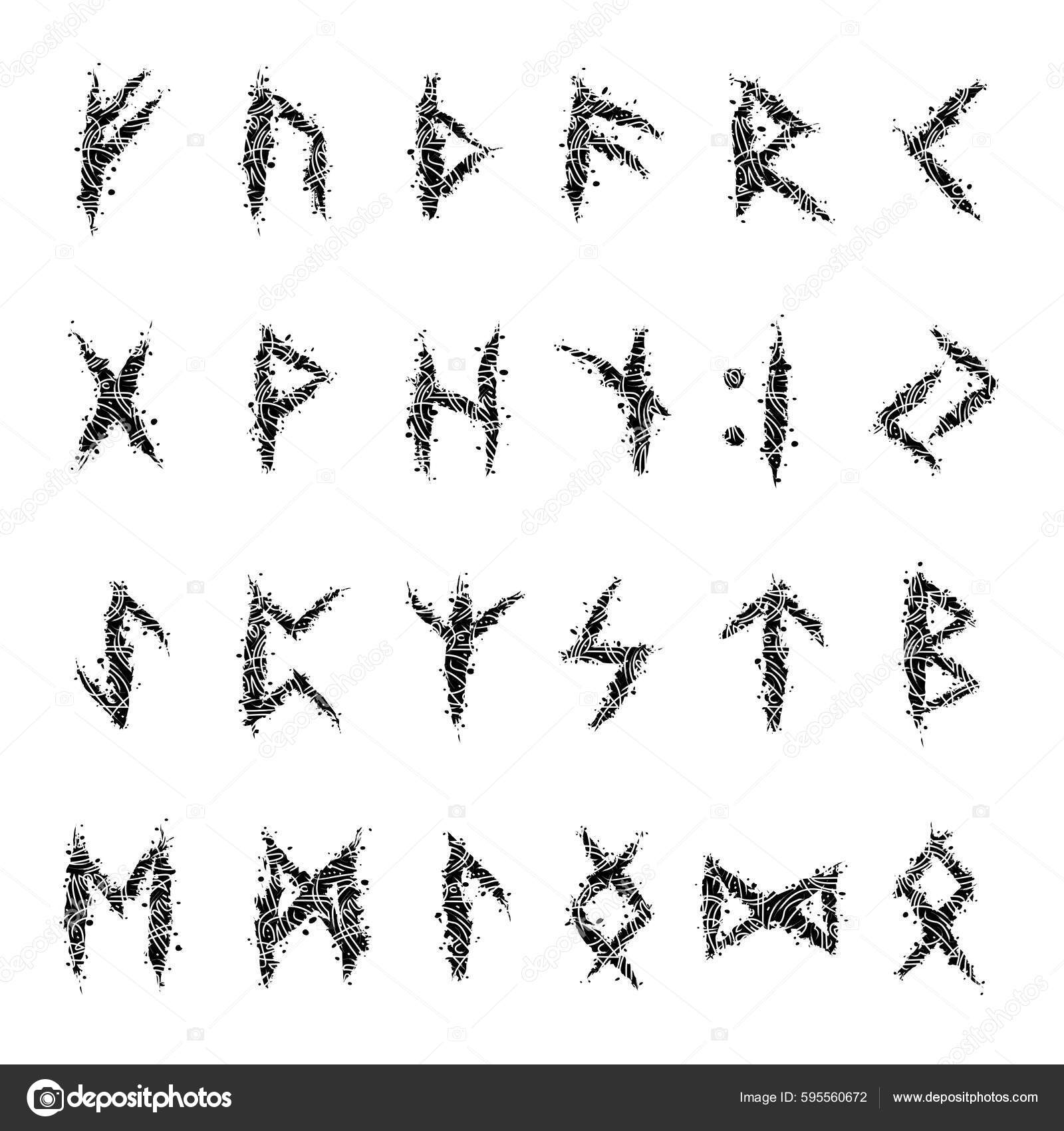 Old Runic Letters Isolated White Background Grunge Ink Blots ...