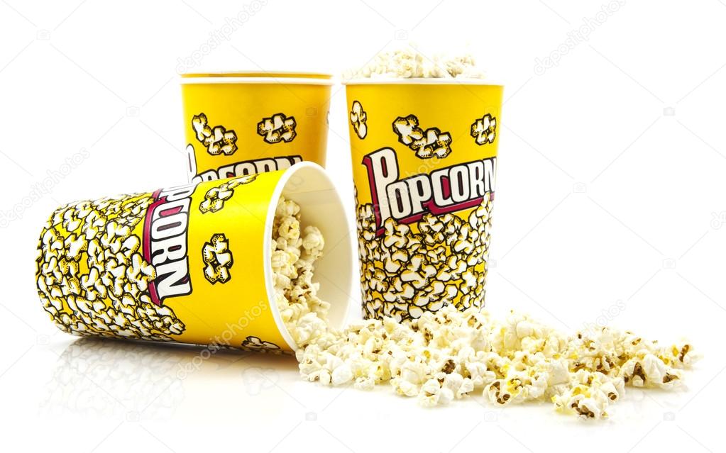 Large classic box of theater popcorn isolated on white Stock Photo by ...
