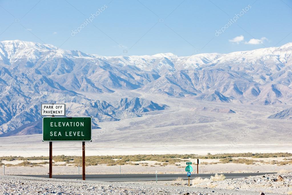 Elevation sea level sign, Death Valley National Park, California ...