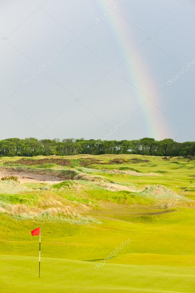 Rainbow over the golf course, St Andrews, Fife, Scotland — Stock Photo ...
