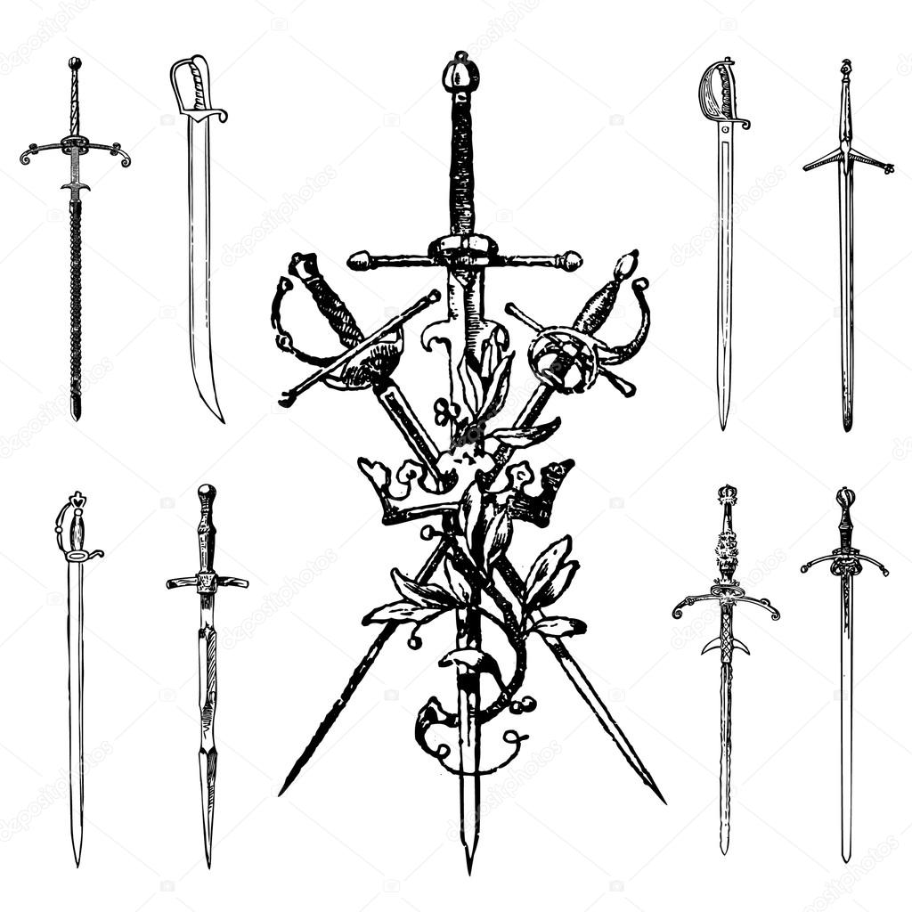 Vector Clipart Vintage Sword Set — Stock Vector © createfirst #33555149
