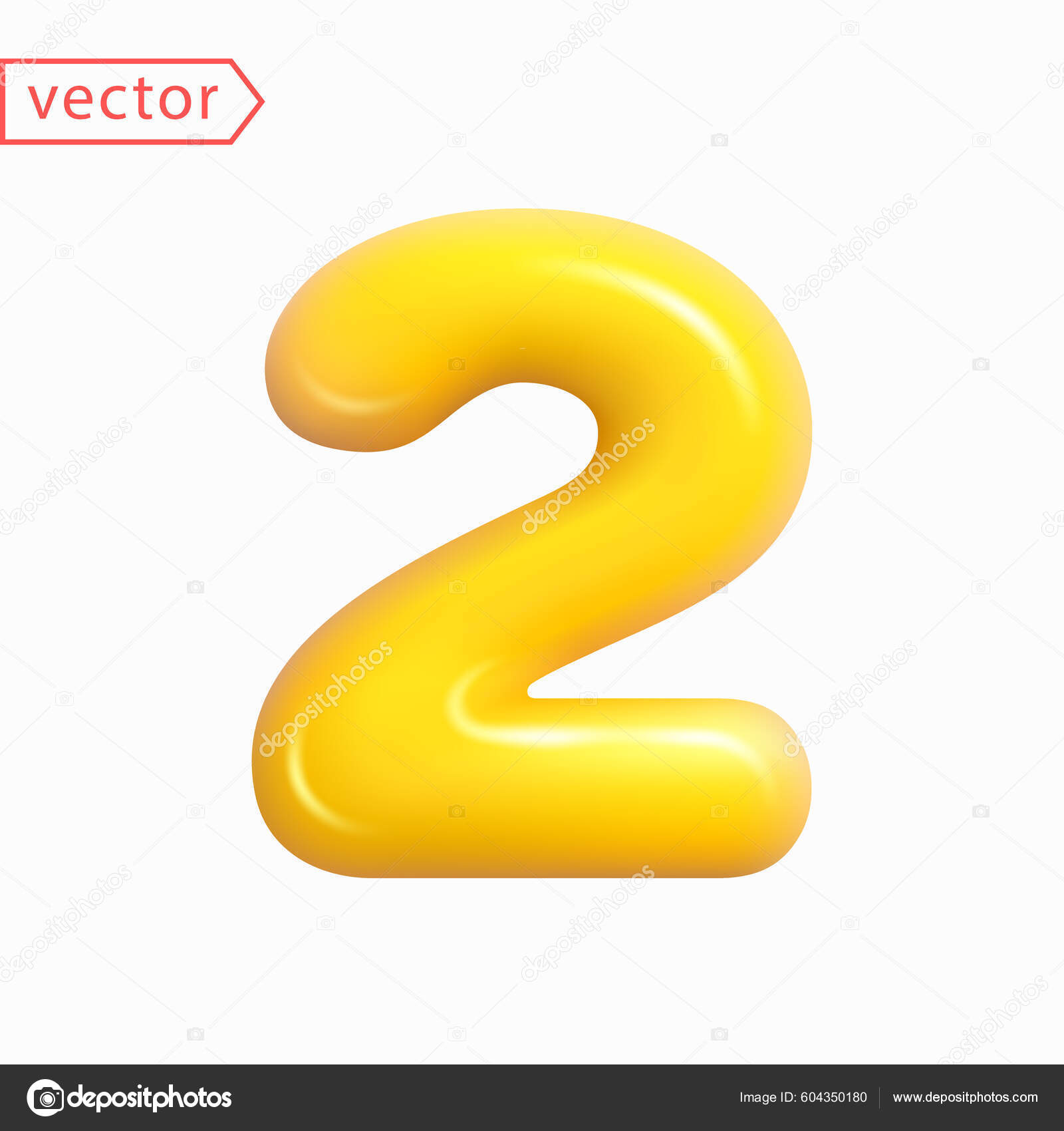 Number Number Two Sign Yellow Color Realistic Shiny Balloon Cartoon ...