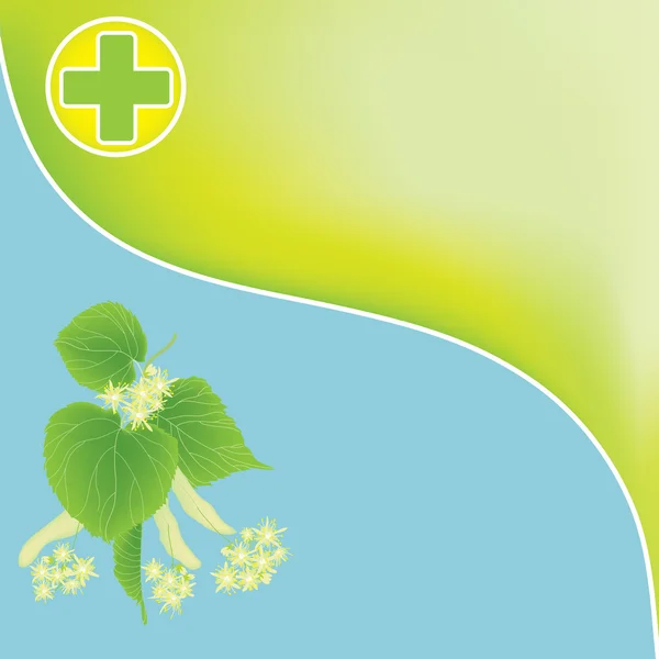 Green pharmacy background with medical cross and officinal camomile ...