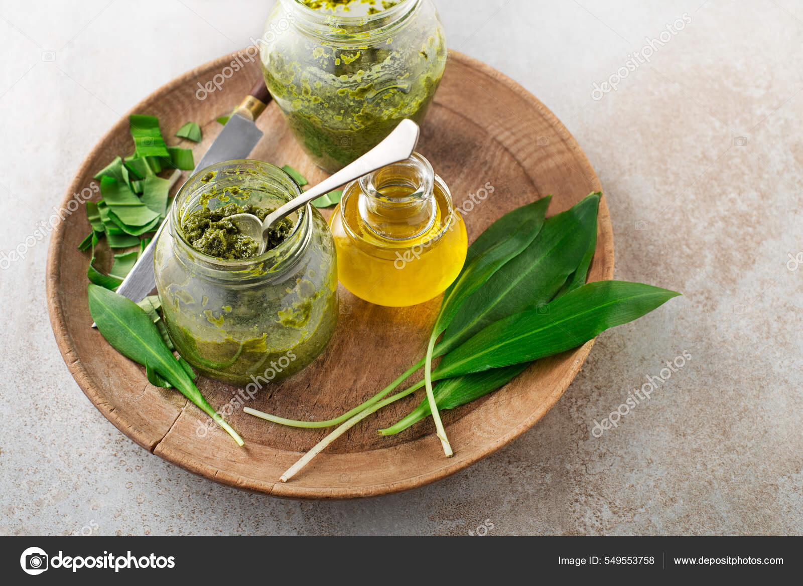 Making Fresh Ramson Wild Garlic Pesto Healthy Spring Food Concept Stock ...