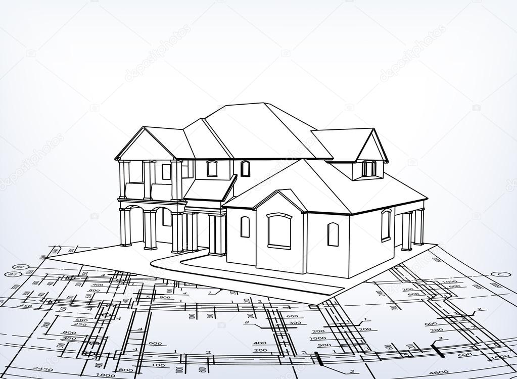 Drawing house ideas | House. Vector technical draw — Stock Vector ...