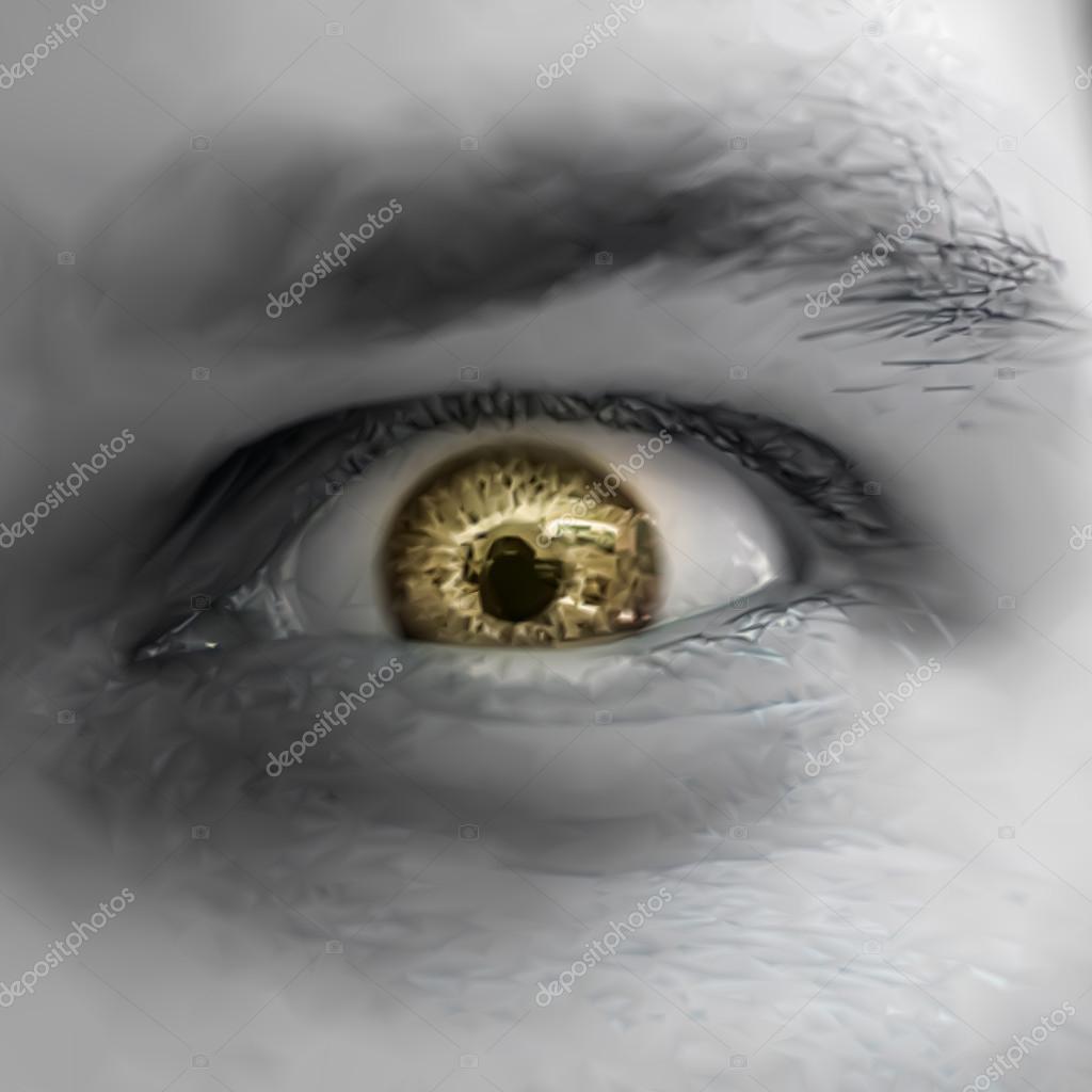 Serious sad and angry looking man with yellow eye. Vector — Stock ...