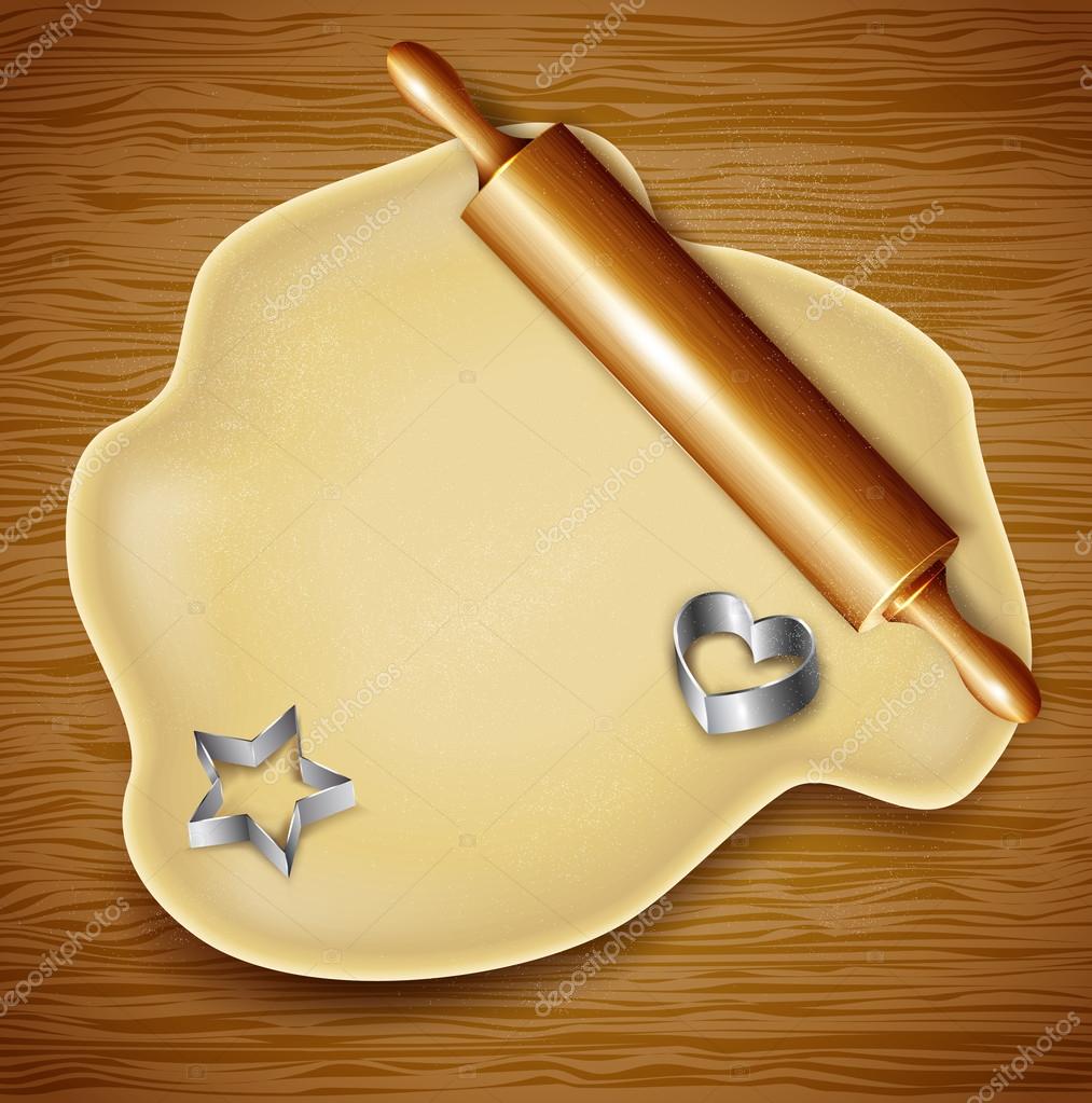 Dough Rolling Pin Cookie Cutters On The Wood Vector ⬇ Vector Image By © Emaria Vector Stock
