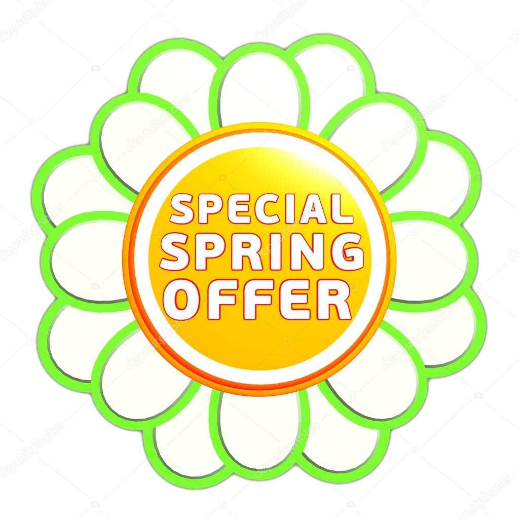 Special spring offer green orange flower label — Stock Photo © marinini ...