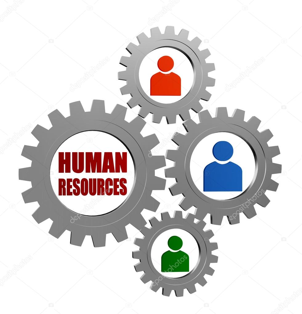 Human resources and person signs in silver grey gearwheels Stock Photo ...