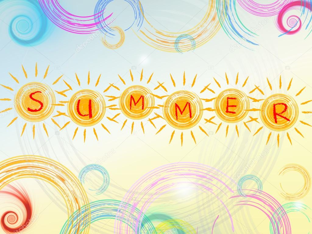 Summer background with text in yellow suns and circles and spira Stock ...