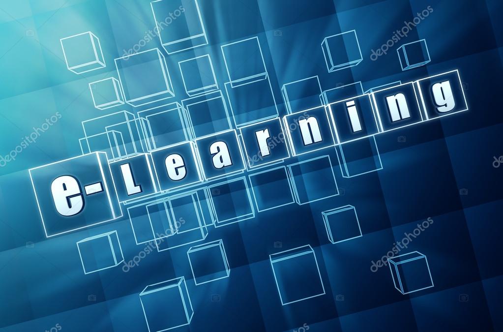 E-learning in blue glass blocks Stock Photo by ©marinini 40181839