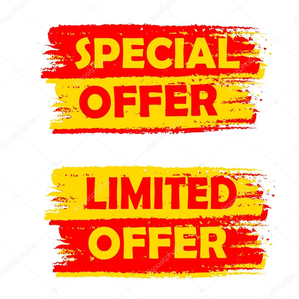 Special and limited offer, yellow and red drawn labels — Stock Photo ...