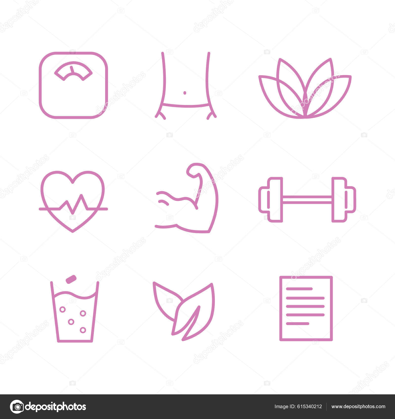 Wellness Fit Pink Icons Isolated White Stock Vector Image by ...