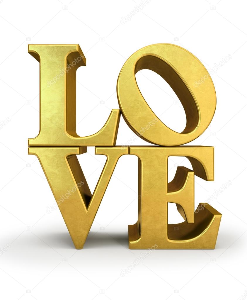 Gold letters LOVE isolated on white background illustration Stock Photo ...