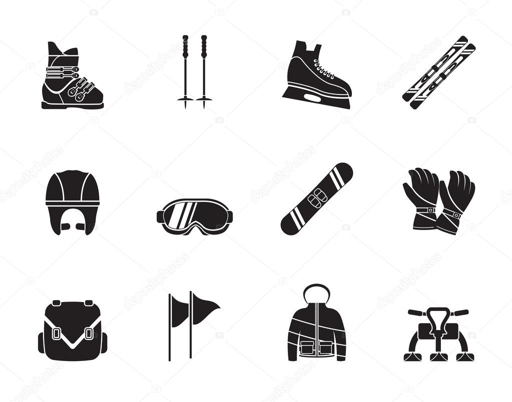 Iconos del equipo de esquí y snowboard Silhouette Vector de stock ...