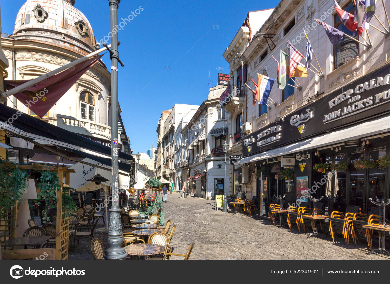 Bucharest Romania August 2021 Typical Street Buiding Downtown Old Town ...