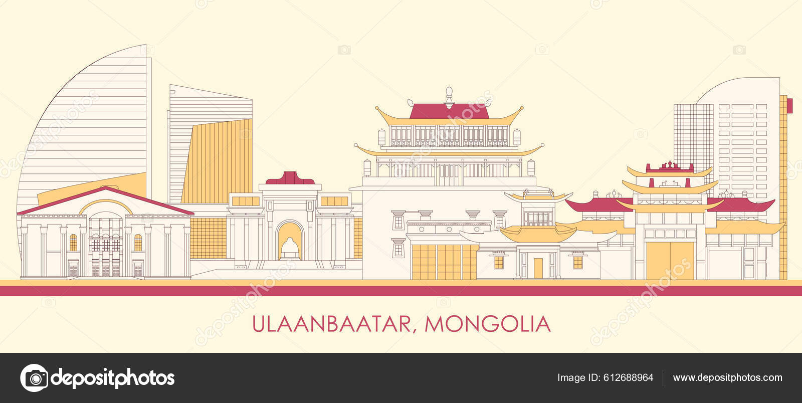 Cartoon Skyline Panorama City Ulaanbaatar Mongolia Vector Illustration ...