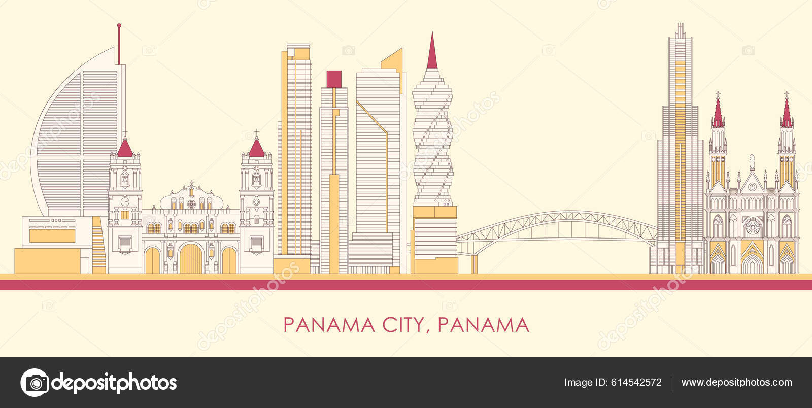 Desenhos Animados Panorama Panorâmico Cidade Panamá Panamá Ilustração ...
