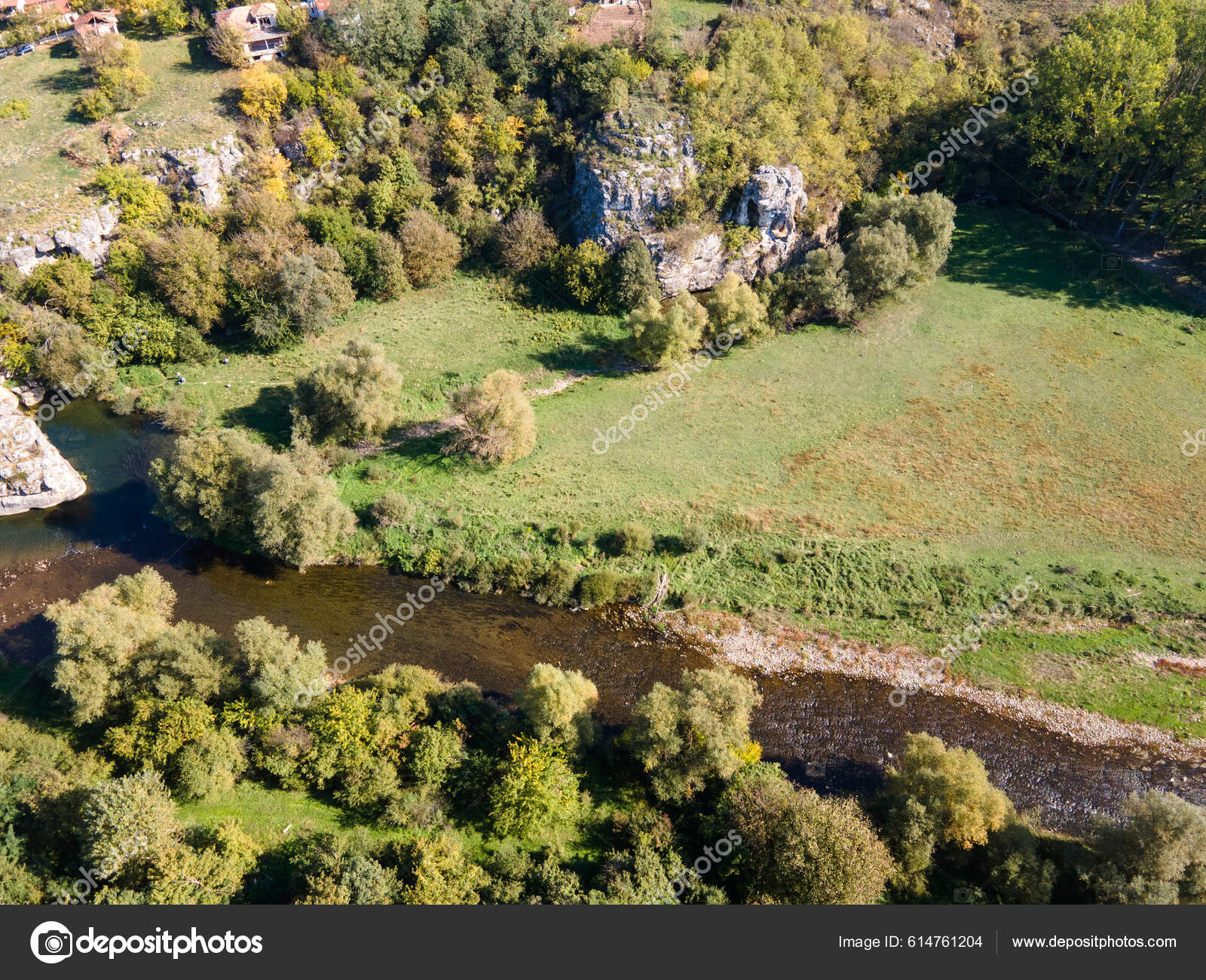 Amazing Aerial View Vit River Passing Village Aglen Lovech Region ...