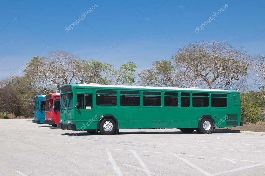 Red Blue and Green generic tour buses #22722439 - Larastock