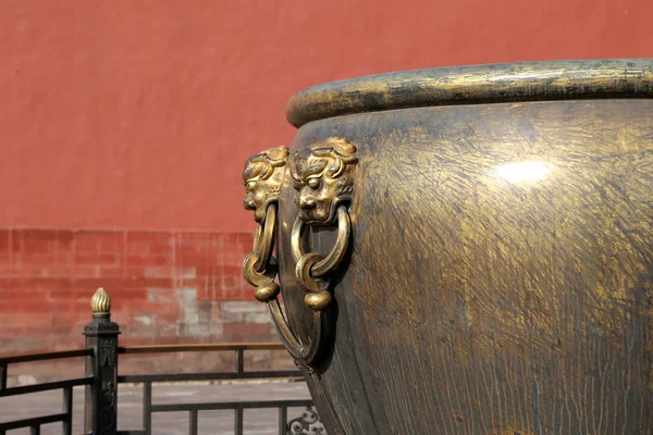Large bronze bowl to extinguish fire with image Chinese dragon statue ...