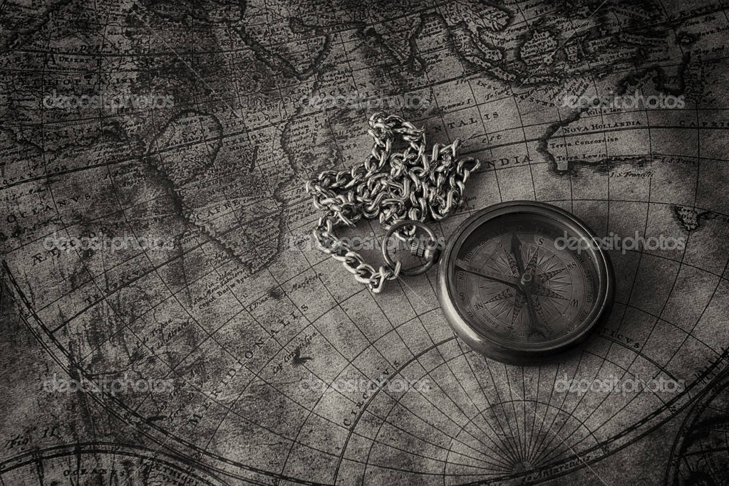 Old Map Compass Black And White