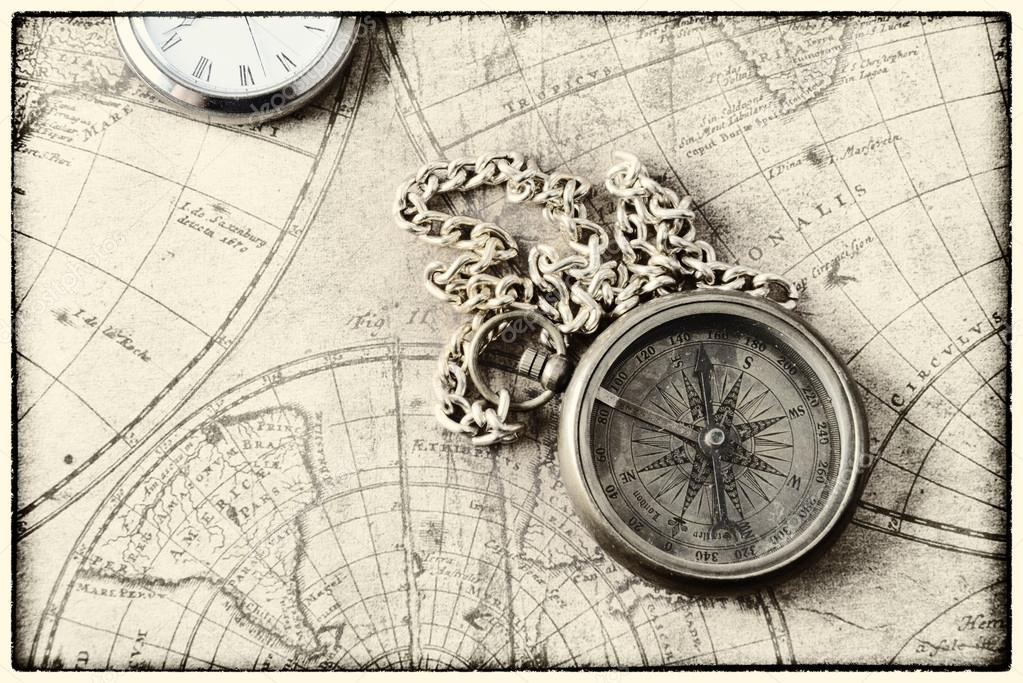 Old Map Compass Black And White