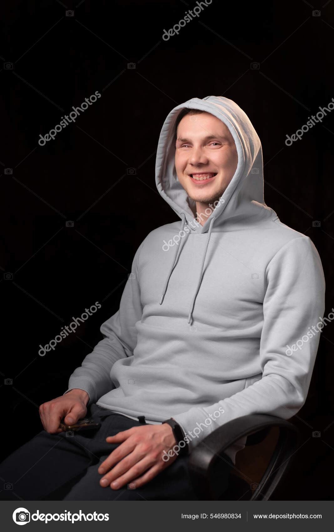Portrait Smiling Young Man Mutilated Eye Dark Background Young Man ...