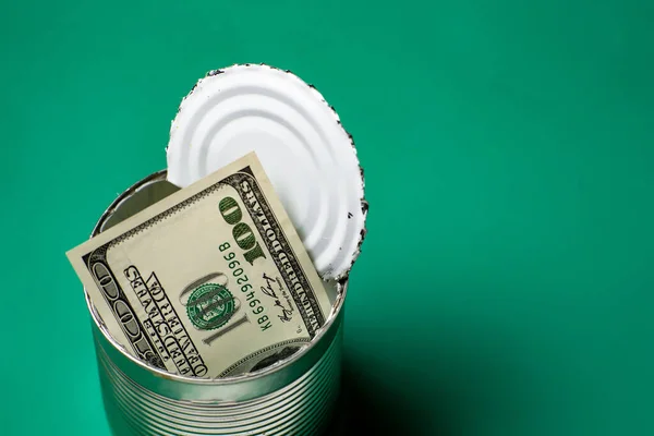 Dollars Open Tin Can Safeguarding Cash Stash Concept Time Get Stock ...