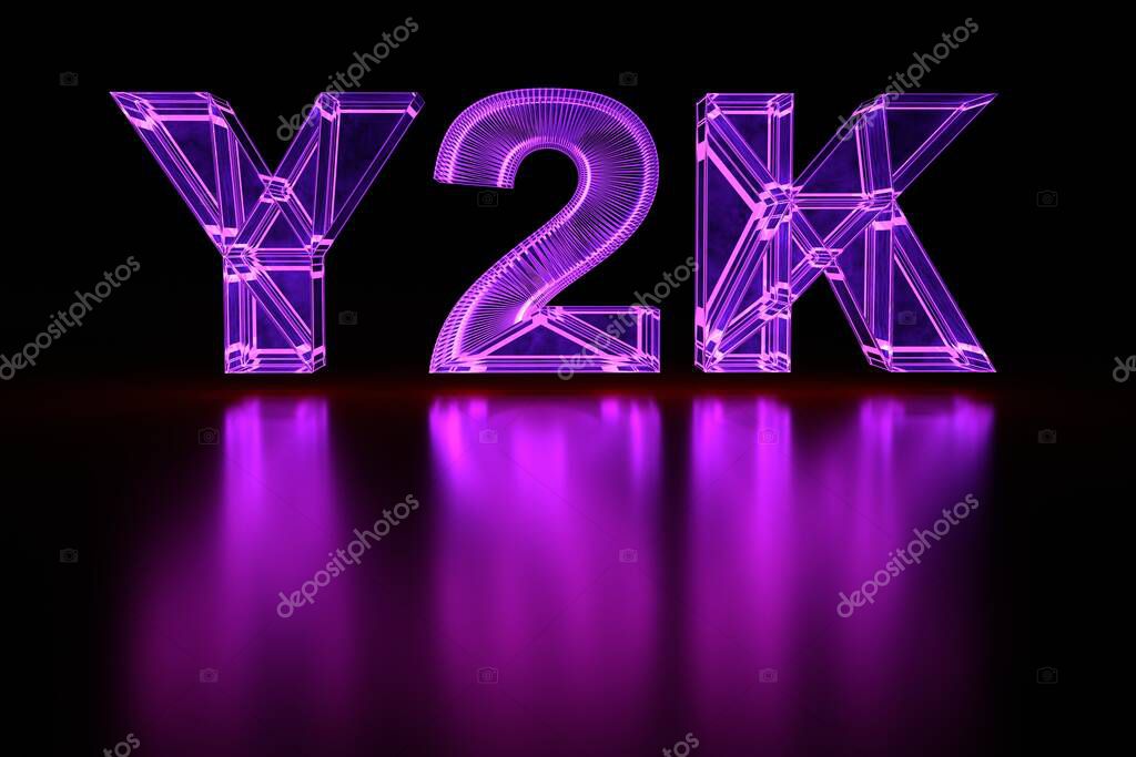 Y2K. Años del segundo milenio. Abreviatura. Texto brillante en rojo. 3d ...