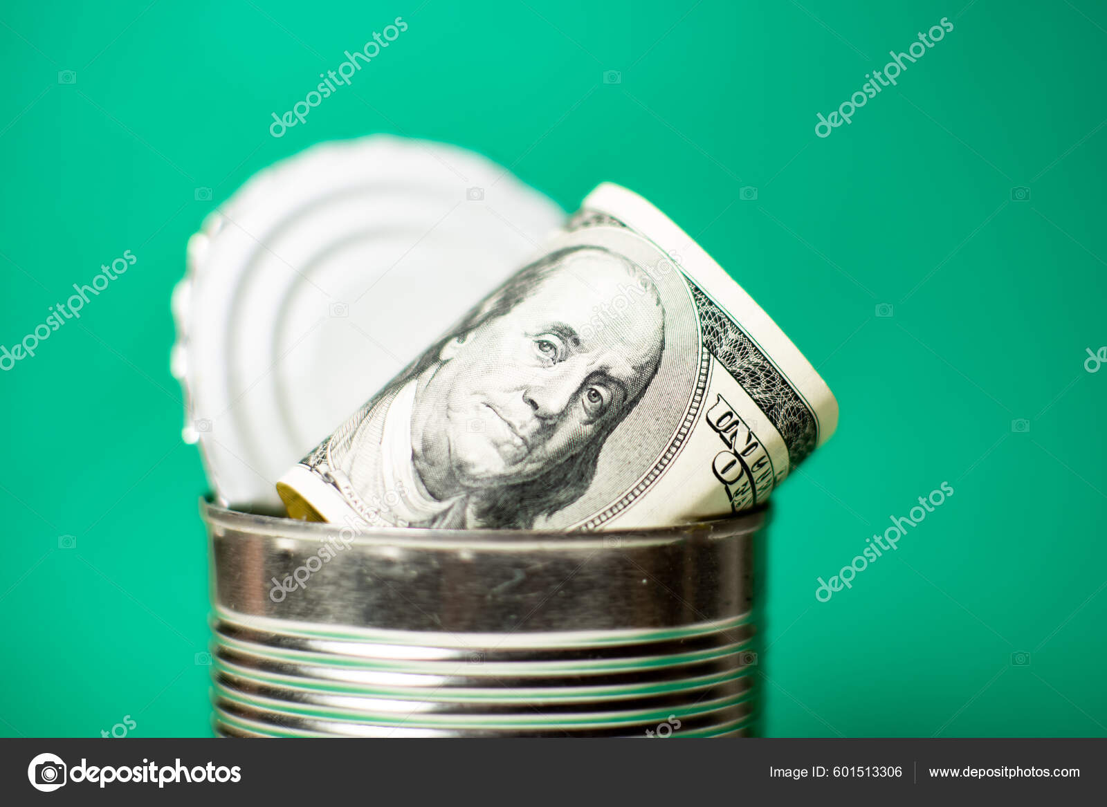 Dollars Open Tin Can Safeguarding Cash Stash Concept Time Get Stock ...