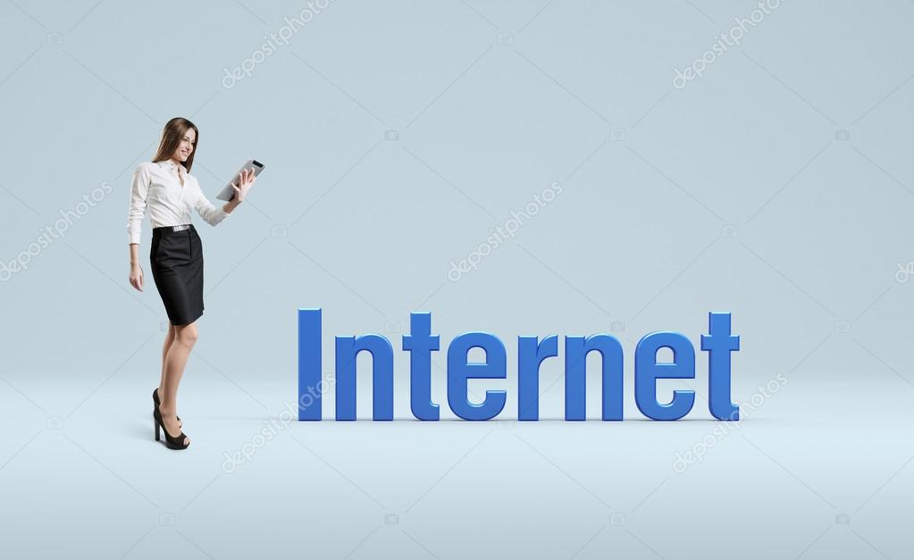 Business lady stand near word internet. — Stock Photo © sellingpix ...