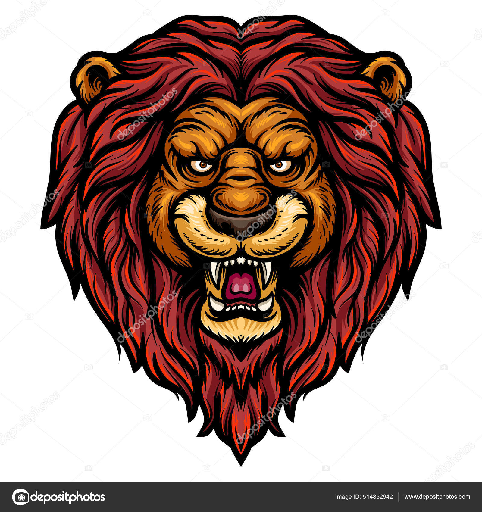 Vector Illustration Cartoon Angry Lion Head Mascot Stock Vector Image ...
