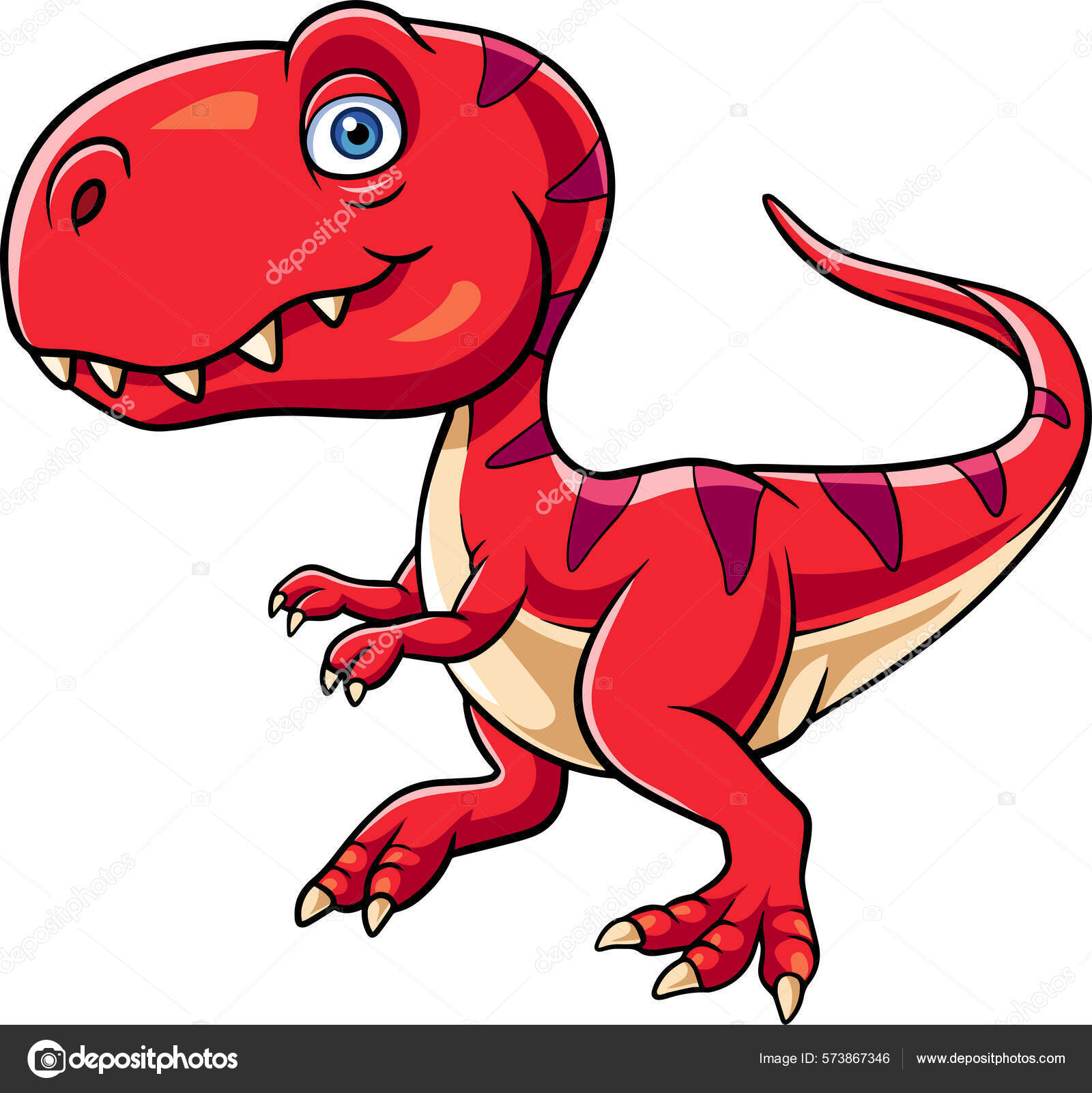 Vector Illustration Cartoon Red Little Dinosaur White Background Stock ...